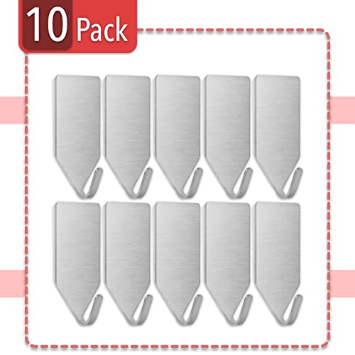 UNCO- Metal Small Adhesive Hooks, 10 Pack, Stainless Steel, Hooks for Hanging Towels, Adhesive Wall Hooks, Stick on Hooks, Self Adhesive Hooks, Hanging Hook, Kitchen Hooks, Adhesive Hook, Sticky Hook