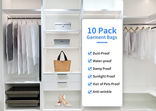 OUPAI Garment Bag for Hanging clothes, 40 inch Clear Full Zipper Suit Bags Breathable Dust Garment Cover for Closet and Cloth Storage Dustproof Closet Storage and Travel- 24'' x 40'' /10 Pack