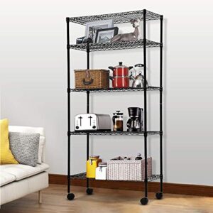 5 Tier Wire Shelving Unit Storage Metal Shelf Standing Shelf Units NSF Heavy Duty Height Adjustable Garage Shelving 14" W x 30" L x 60" H with Wheels Large Commercial Shelving Black