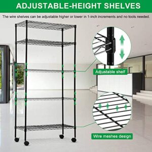 5 Tier Wire Shelving Unit Storage Metal Shelf Standing Shelf Units NSF Heavy Duty Height Adjustable Garage Shelving 14" W x 30" L x 60" H with Wheels Large Commercial Shelving Black