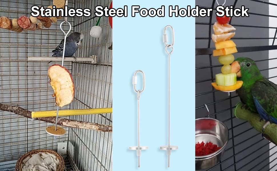 TOPINCN Bird Fruit Holder Stainless Steel Parrot Fruit Vegetable Food Stick Holder Small Animal Bird Toy Vegetable Skewer Treating Tool for Parrots/Chinchillas/Small Pets(L)