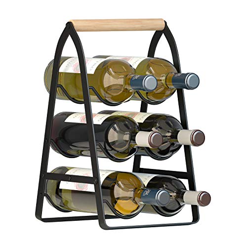 Mecor Countertop Wine Rack, Tabletop Wood Wine Holder for 6 Bottle, 3-Tier Classic Design, Perfect for Home Decor, Bar, Wine Cellar, Basement, Cabinet, Pantry-Set of 1, Wood & Metal, Wood & Iron