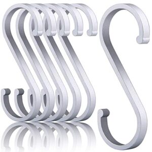 llpjs aluminum s hooks for hang shower curtain, hanging kitchen pot and pans, coffee cups, grill utensils, clothes, plants, indoor and outdoor decorative s-hooks, 12 pack matte finish silver