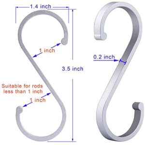 LLPJS Aluminum S Hooks for Hang Shower Curtain, Hanging Kitchen Pot and Pans, Coffee Cups, Grill Utensils, Clothes, Plants, Indoor and Outdoor Decorative S-Hooks, 12 Pack Matte Finish Silver