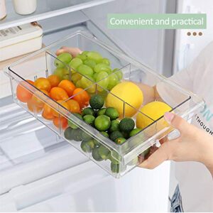 Fridge Organizer-Pull-out Refrigerator Organizer Bins, Freely Pullable Refrigerator Storage Box for Fruit, Yogurt, Snacks, Pasta, Egg- Food Safe, BPA Free, 12” x7.9”x3.7”