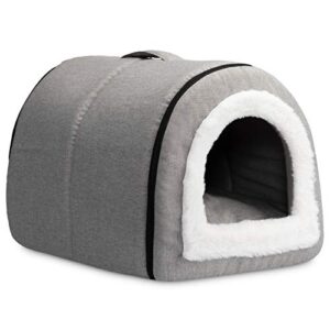 hollypet line cat bed, self-warming 2 in 1 foldable cave house animal shape nest pet sleeping bed, gray