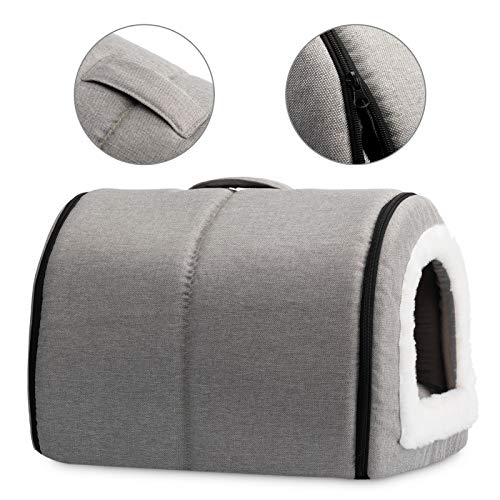 Hollypet Line Cat Bed, Self-Warming 2 in 1 Foldable Cave House Animal Shape Nest Pet Sleeping Bed, Gray