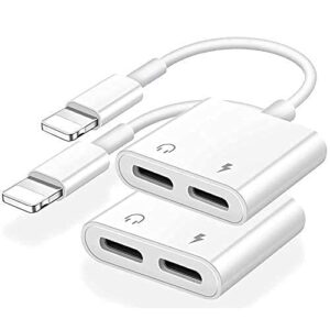 [apple mfi certified] 2pack iphone lightning to 2 lightning adapter, dual lightning aux + charger adapter dongle cable splitter compatible with iphone 12/11/se/x/xr/xs/8/7/6 support call + charging