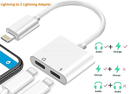 [Apple MFi Certified] 2PACK iPhone Lightning to 2 Lightning Adapter, Dual Lightning AUX + Charger Adapter Dongle Cable Splitter Compatible with iPhone 12/11/SE/X/XR/XS/8/7/6 Support Call + Charging