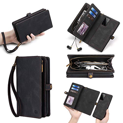 Compatible with Samsung Galaxy A52 5G Wallet Case,2-in-1 PU Leather Detachable Magnetic 4 Card Slots & Wrist Strap Full Protective Purse Cover(A52 5G Black)