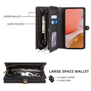 Compatible with Samsung Galaxy A52 5G Wallet Case,2-in-1 PU Leather Detachable Magnetic 4 Card Slots & Wrist Strap Full Protective Purse Cover(A52 5G Black)