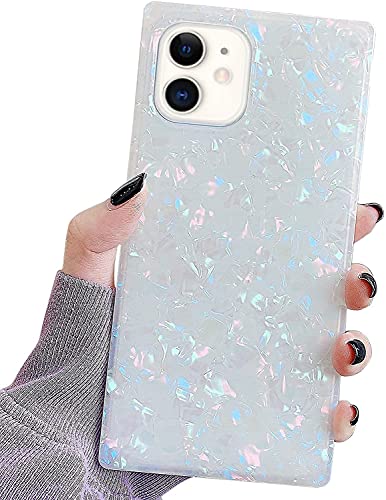 YTanazing Square iPhone 11 Glitter Case for Women,Opal Marble Pattern Cute Luxury Sparkle Design Case Protective Case Cover for iPhone 11-6.1 inch