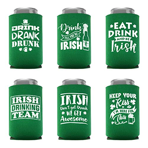 Veracco Keep Your Kiss I'm Here For This Irish Don't get Drunk We Get Awsome Stadium Party Cup St Patricks DayCan Coolie Holder Party Favors Decorations (Green, 6)