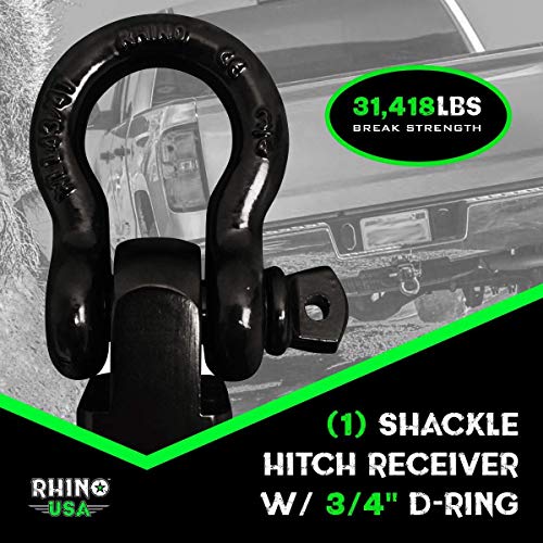 Rhino USA Shackle Hitch Receiver, Lock and Tightener Bundle - Includes Our Top Selling Recovery Shackle Hitch Plus Our Patented Hitch Lock and Anti-Rattle Hitch Tightener!