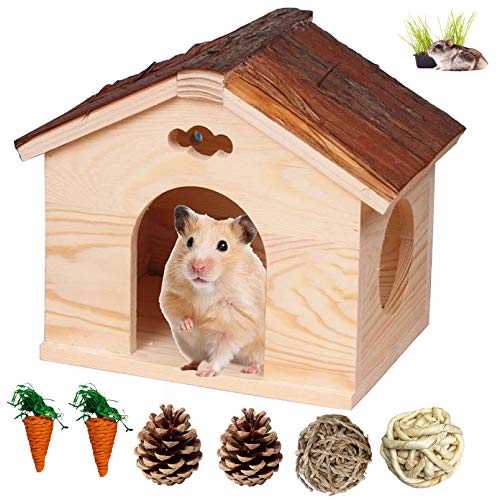 Hamiledyi Guinea Pig Wooden House, Chinchilla Space Natural House with Window Pets Large Hideout Play Hut for Gerbil Ferret Squirrel Rats Mice Hedgehog