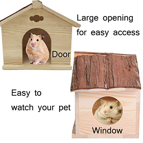 Hamiledyi Guinea Pig Wooden House, Chinchilla Space Natural House with Window Pets Large Hideout Play Hut for Gerbil Ferret Squirrel Rats Mice Hedgehog