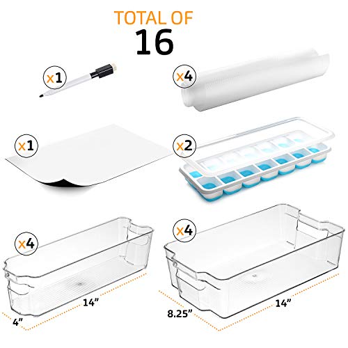 Etienne Alair Fridge Organizer Bins - Set of 16 Clear Bins for Refrigerator, Freezer, Kitchen Cabinets, Pantry, Storage Or Organization - Durable, Stackable Containers with Handles