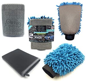 sudz budz premium medium grade clay mitt, microfiber wash and scrubber car wash mitt, 2pcs | car detailing kit, car clay bar mitt easily removes embedded stains, restores shine and silky-smooth finish