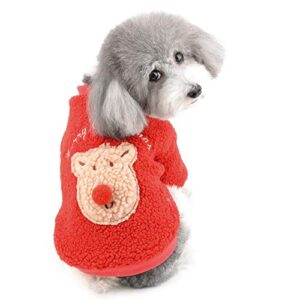 Zunea Small Dog Clothes Christmas Winter Warm Sweater Coat Soft Fleece Puppy Jacket Jumper Xmas Costume Outfits New Year Pet Chihuahua Cat Apparel for Dogs Boys Girls Red S