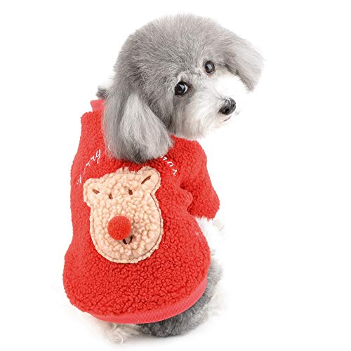 Zunea Small Dog Clothes Christmas Winter Warm Sweater Coat Soft Fleece Puppy Jacket Jumper Xmas Costume Outfits New Year Pet Chihuahua Cat Apparel for Dogs Boys Girls Red S