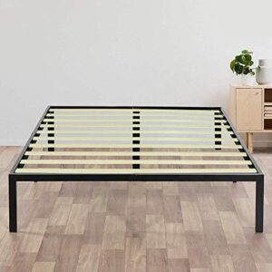 spinal sleep, 14 inch metal platform bed frames with wood slat support/no box spring needed, queen, black