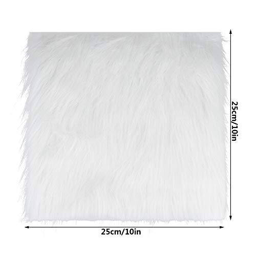 4pcs Faux Fur Shaggy Fluffy Faux Fur Fabric for DIY Craft Costume Seat Cushion Pad 10x10inch (White)