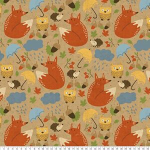 Autumn Critters Anti-Pill Premium No-Sew Throw Fleece Fabric Kit (50x60)