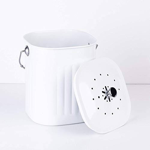 NALATI 1.3 Gal Compost Bin with Lid for Kitchen Countertop, Rust Proof Composter Indoor, Non Smell Filters (White)