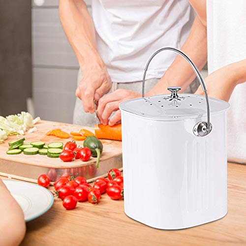 NALATI 1.3 Gal Compost Bin with Lid for Kitchen Countertop, Rust Proof Composter Indoor, Non Smell Filters (White)