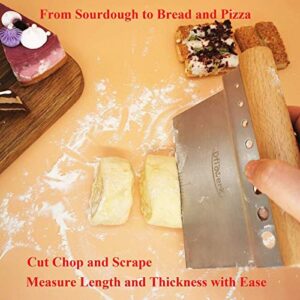 DflowerK Dough Pastry Scraper Chopper Cutter 304 Stainless Steel Great as Griddle Bread Pizza Dough Cutter with Double-Sided Measuring Marks Kale Herb Stripper 8 Holes