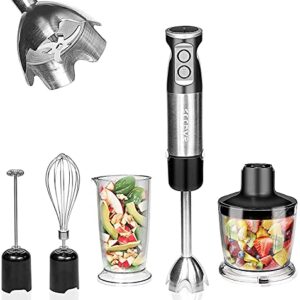 Soonye Immersion Hand Blender, Multifunctional 5-in-1 304 Stainless Stick Blender With 500ml Food Grinder, 600ml Container, Milk Frother, Egg Whisk, BPA-Free, black