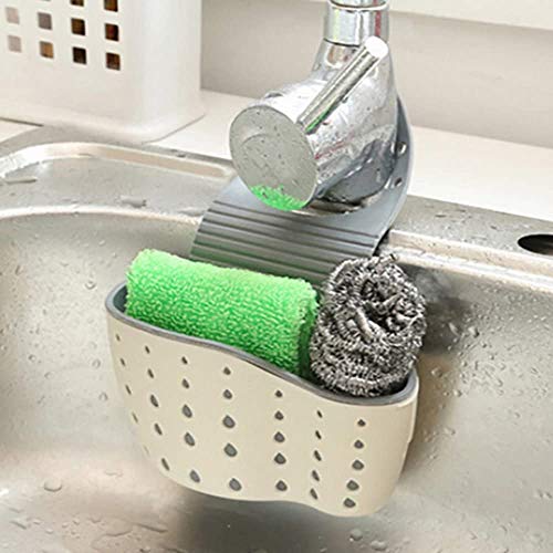 Kitchen Sink Shelf Soap Sponge Drain Rack Holder Double Decker Hanging Basket Storage Suction Cup Kitchen Organizer Sink Accessories Wash Dropshipping, 1Pcs (Beige)