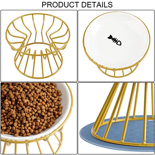 Cat Bowl-Raised Cat Food Bowl,Elevated Cat Feeder Bowl Stand, Food & Water Anti Vomiting Shallow Ceramic Cat Dish, with Non-Slip Mat Pet Bowl for All Cat1