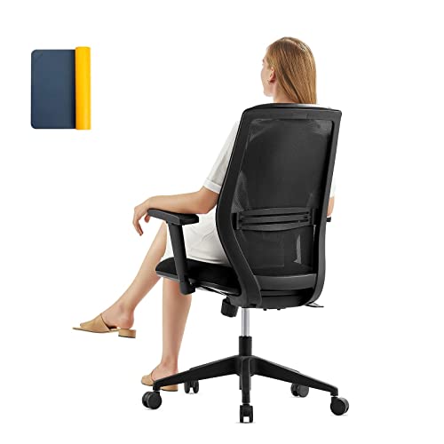 KLG TECH Ergonomic Office Chair, High Back Office Chair with Lumbar Support, Black Mesh Back Big and Tall Office Chair, Height Adjustable Swivel Office Desk Chairs for Home and Office