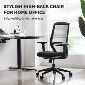 KLG TECH Ergonomic Office Chair, High Back Office Chair with Lumbar Support, Black Mesh Back Big and Tall Office Chair, Height Adjustable Swivel Office Desk Chairs for Home and Office