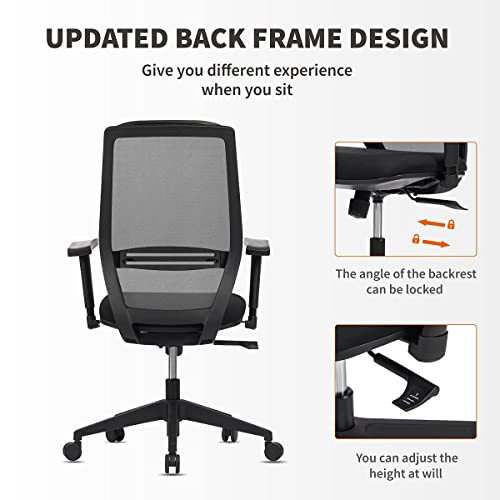 KLG TECH Ergonomic Office Chair, High Back Office Chair with Lumbar Support, Black Mesh Back Big and Tall Office Chair, Height Adjustable Swivel Office Desk Chairs for Home and Office