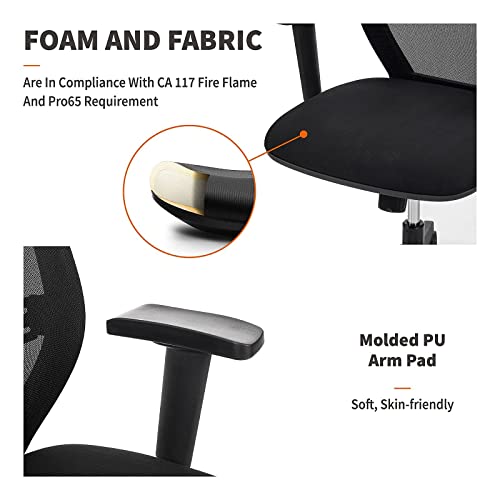 KLG TECH Ergonomic Office Chair, High Back Office Chair with Lumbar Support, Black Mesh Back Big and Tall Office Chair, Height Adjustable Swivel Office Desk Chairs for Home and Office