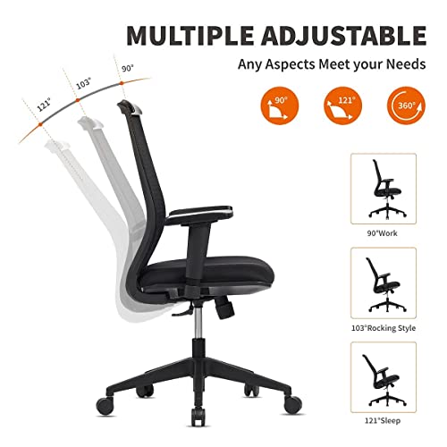 KLG TECH Ergonomic Office Chair, High Back Office Chair with Lumbar Support, Black Mesh Back Big and Tall Office Chair, Height Adjustable Swivel Office Desk Chairs for Home and Office