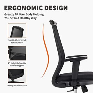 KLG TECH Ergonomic Office Chair, High Back Office Chair with Lumbar Support, Black Mesh Back Big and Tall Office Chair, Height Adjustable Swivel Office Desk Chairs for Home and Office