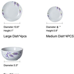 Xiteliy Ceramic Dinner Plate Sets, Plates, Bowls, 12 Pieces,Lavender Dinnerware Set Service For 4 (Purple, TL-XYC-D)