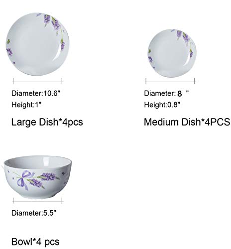 Xiteliy Ceramic Dinner Plate Sets, Plates, Bowls, 12 Pieces,Lavender Dinnerware Set Service For 4 (Purple, TL-XYC-D)