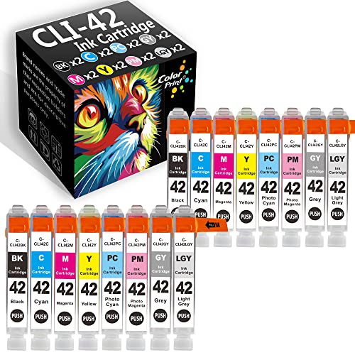 16-Pack ColorPrint Compatible CLI42 Ink Cartridge Replacement for Canon CLI-42 CLI 42 for PIXMA Pro-100 Pro-100S Pro100 Pro100s Pro 100S Laser Printer (2BK/2C/2M/2Y/2PC/2PM/2Gray/2Light Gray)