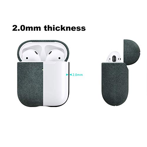 Lopie Cozy Flannelette Fabric/Cloth Case for AirPods Case, Alcantara Material AirPods Cover Protective Skin, Shockproof Shell Dust/Dirt Proof Case for AirPods 1 & AirPods 2 Charging Case, Dark Green