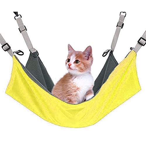 LEFTSTARER Guinea-Pig Hanging Hammock for Cage Adjustable Comfortable/Waterproof Resting Sleepy Pad for Small Pet Animal Sugar Glider Ferret Cat Playing (Large, Yellow)