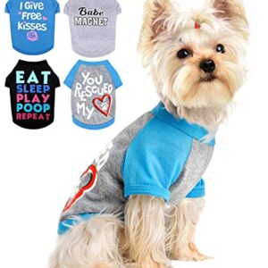 4 Pieces Dog Shirt, Dog Clothes for Small Dogs Boy, Summer Funny Printed Cool Dog Clothes Male Cute Pet Puppy Clothing Outfits Tshirts, Cat Apparel, S,Blue,Grey,Black