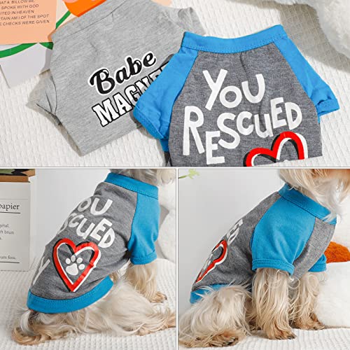 4 Pieces Dog Shirt, Dog Clothes for Small Dogs Boy, Summer Funny Printed Cool Dog Clothes Male Cute Pet Puppy Clothing Outfits Tshirts, Cat Apparel, S,Blue,Grey,Black