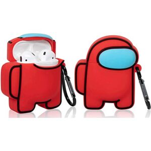 Cartoon Airpod Case, Cute Airpods 2 & 1 Case Cover with Long Lanyard Keychain, Soft Silicone Protective Accessories Cases Kawaii Funny Cool for Women Girls Men Boy (A Red)