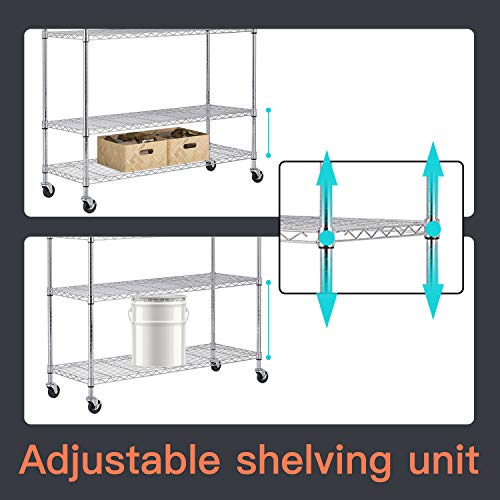 18" D×48" W×72" H Wire Shelving Unit Metal Shelf with 6 Tier Casters Adjustable Layer Rack Strong Steel for Commercial Restaurant Garage Pantry Kitchen Garage，Chrome