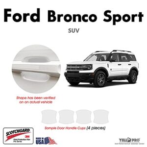 YelloPro Custom Fit Door Handle Cup for 2021 2022 2023 Ford Bronco Sport SUV, 3M Scotchgard Anti Scratch Clear Bra Paint Protector Film Cover Self Healing PPF Guard Kit