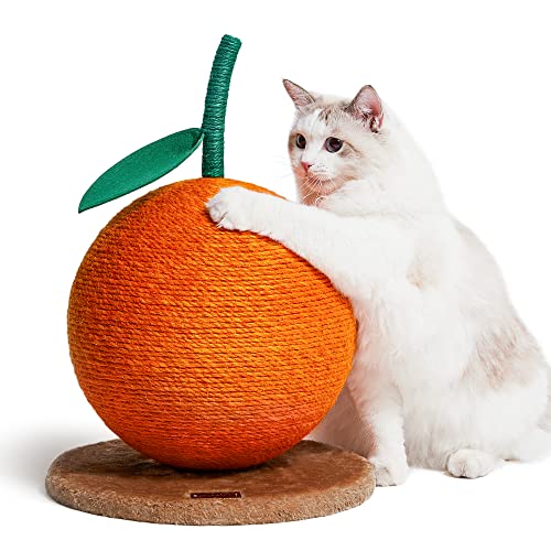 VETRESKA Orange Cat Scratching Post, Cat Scratcher with Sisal Rope, Vertical Cat Scratch Post for Cat, Kitten